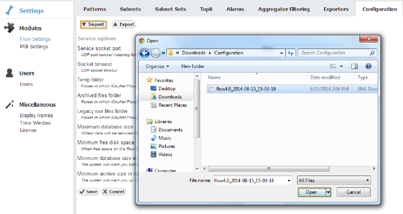 Importing/Exporting Configuration - NetVizura 4.2.0 User Guide - NetVizura User Guide